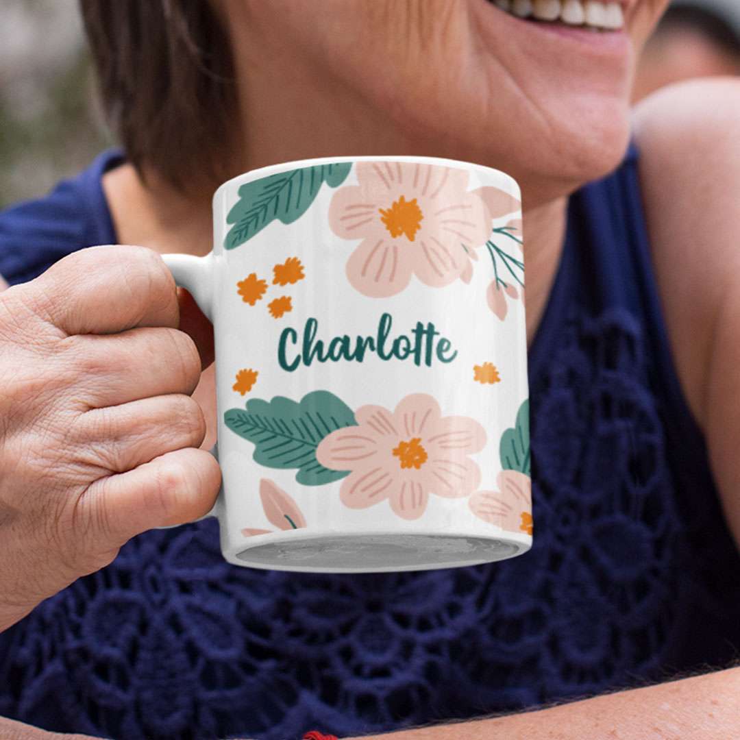 Personalised Floral Leafy Love Mug with any Name or Message - Gift ...