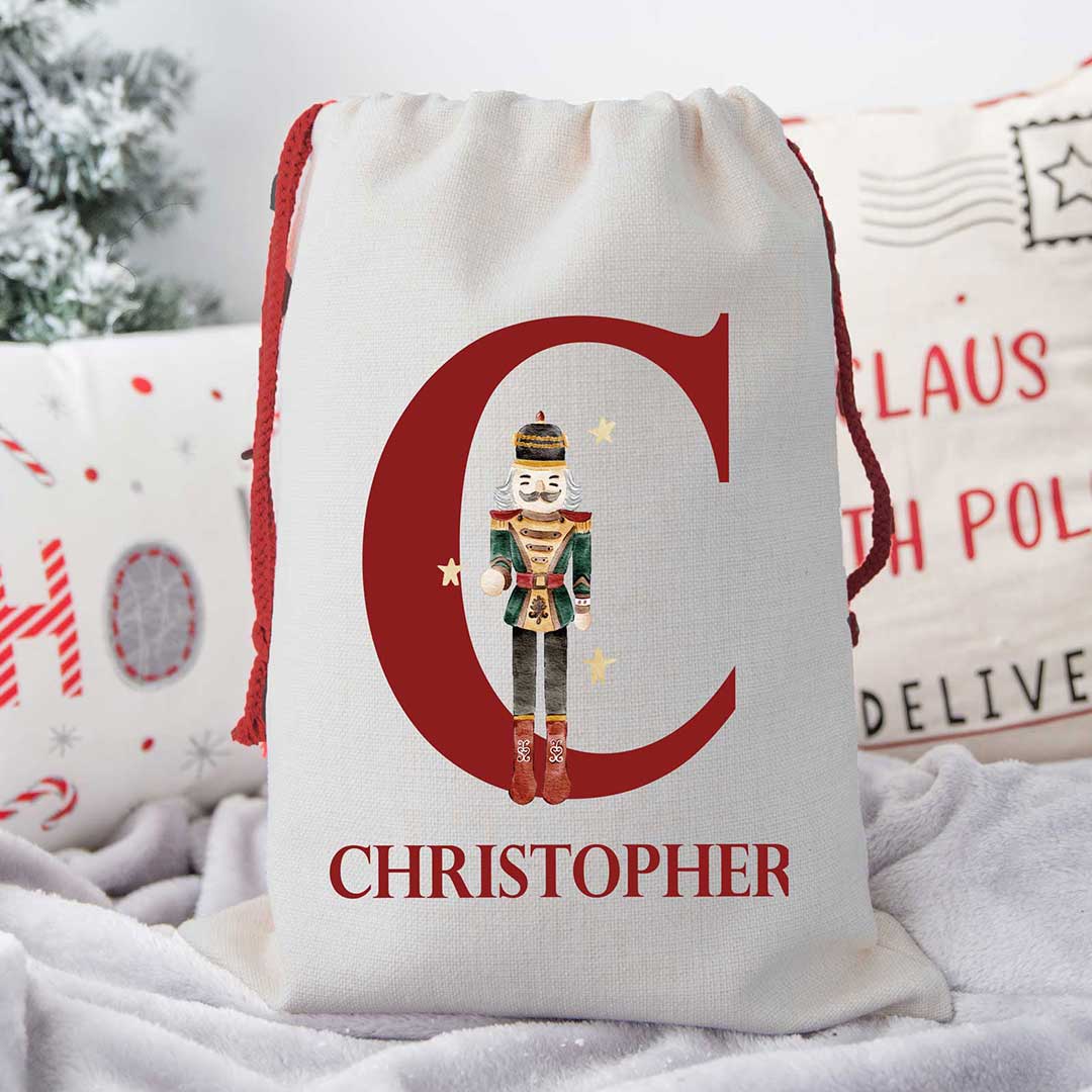 Personalised Letter & Name Nutcracker Christmas Santa Sack - Gift ...